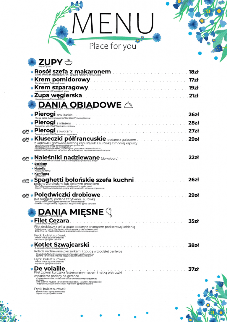 Menu Chabrowego Zakątku – Restauracja Chabrowy Zakątek – Wiry